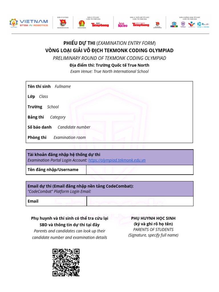 Tekmonk Coding Olympiad - Phiếu Dự Thi | PDF