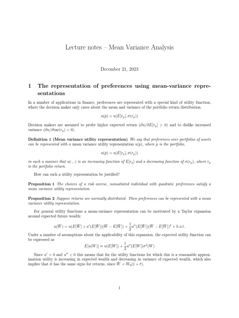 lecture_mean_variance | PDF | Modern Portfolio Theory | Investment Fund