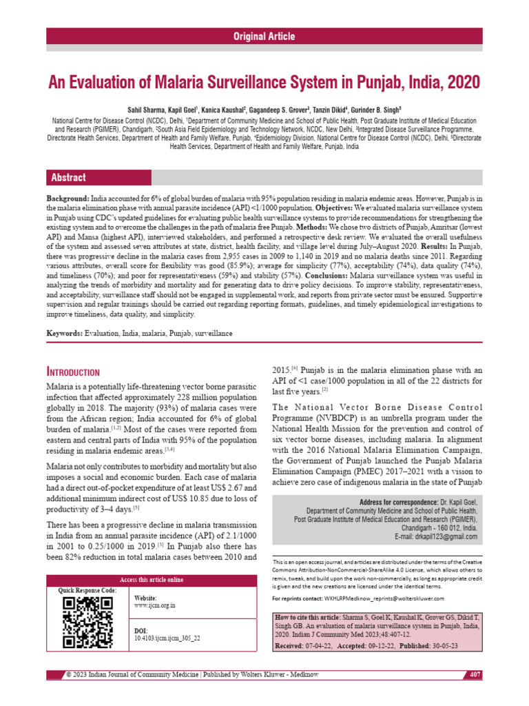 An Evaluation of Malaria Surveillance System In.6 | PDF | Malaria ...