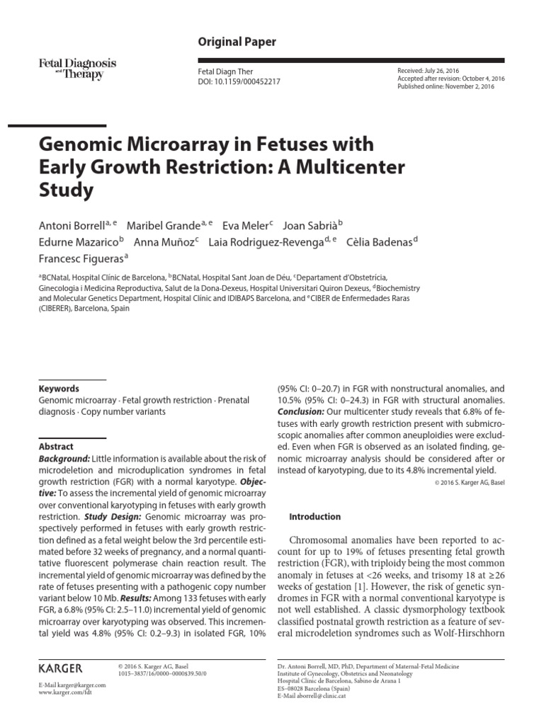 Genomic Microarray in Early FGR | PDF | Fetus | Human Pregnancy