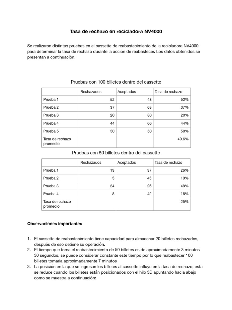 Tasa de Rechazo NV4000 | PDF