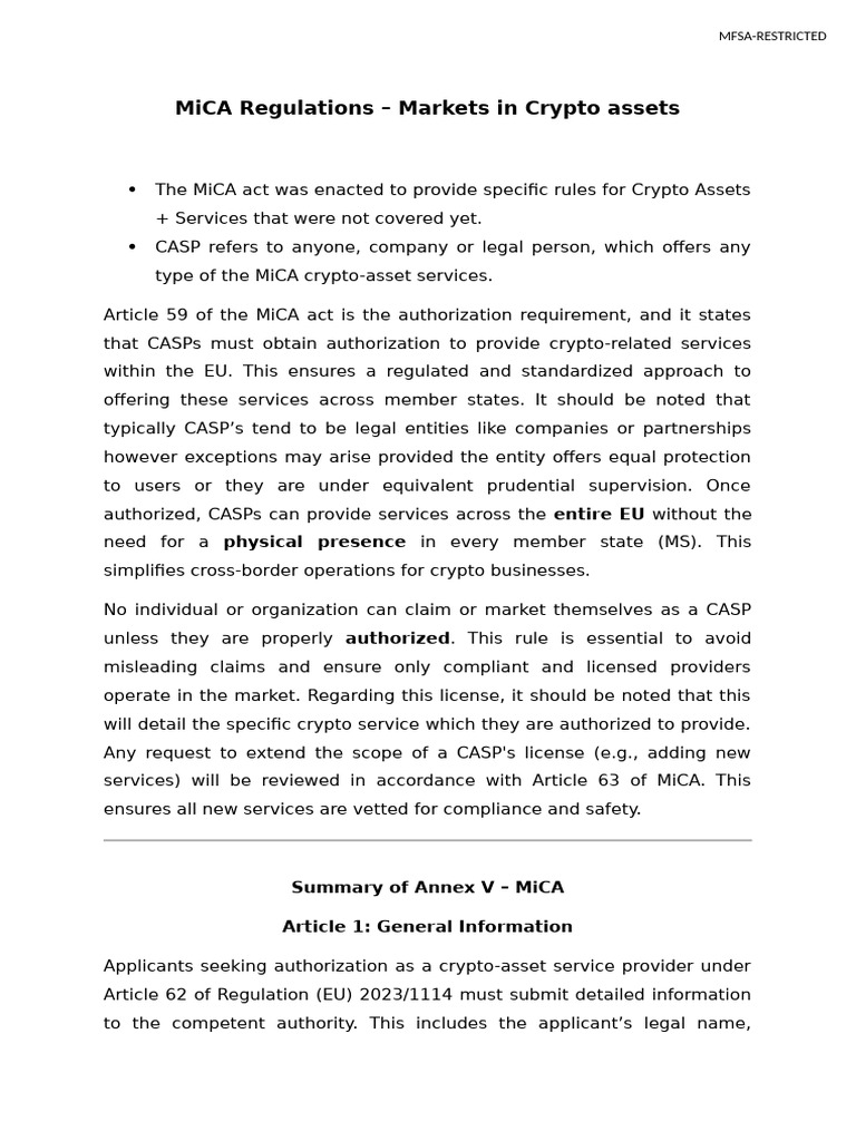 MiCA Regulations | PDF | Cryptocurrency | Insider Trading