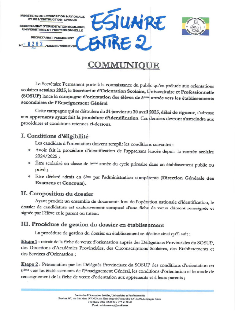 Fiche D'orientation Estuaire Centre 2 | PDF