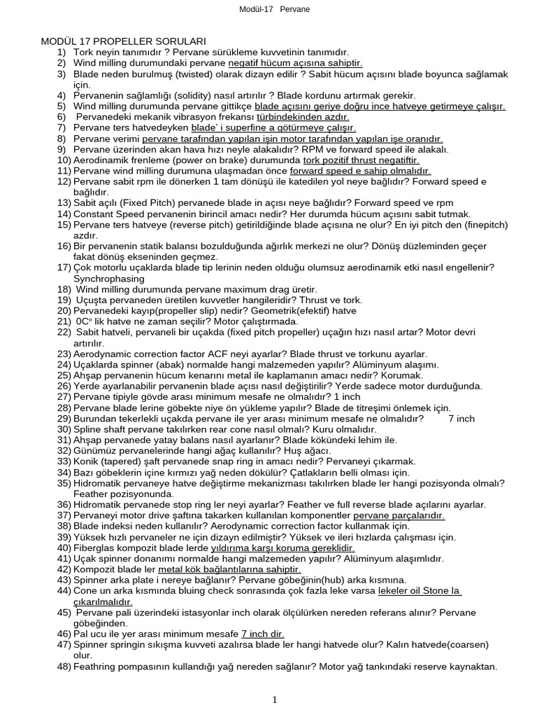 Modül 17 Pervane Sorularr | PDF