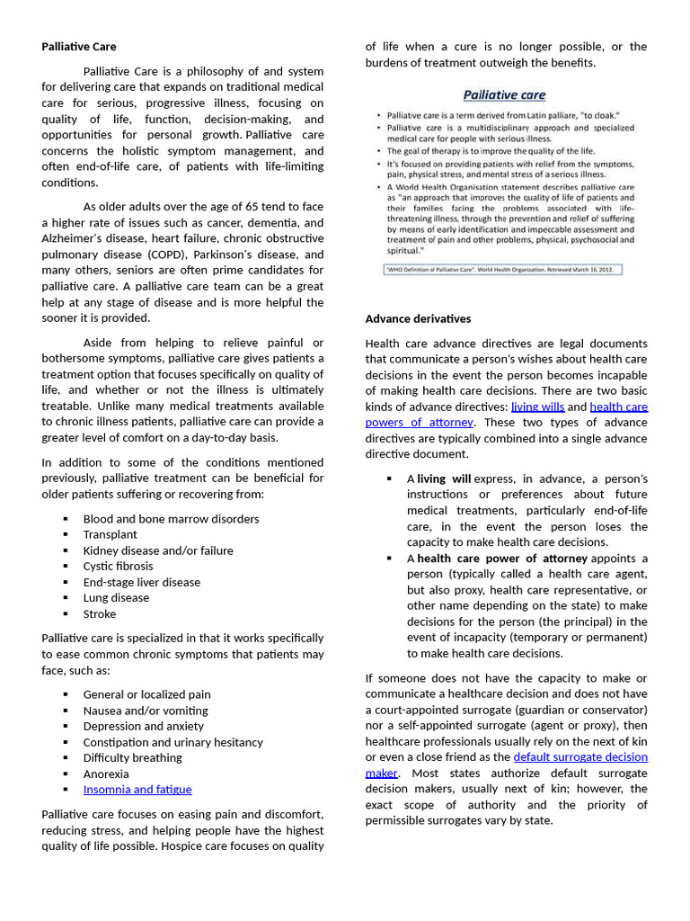 Palliative Care & Advance Directives - Written Report | PDF ...
