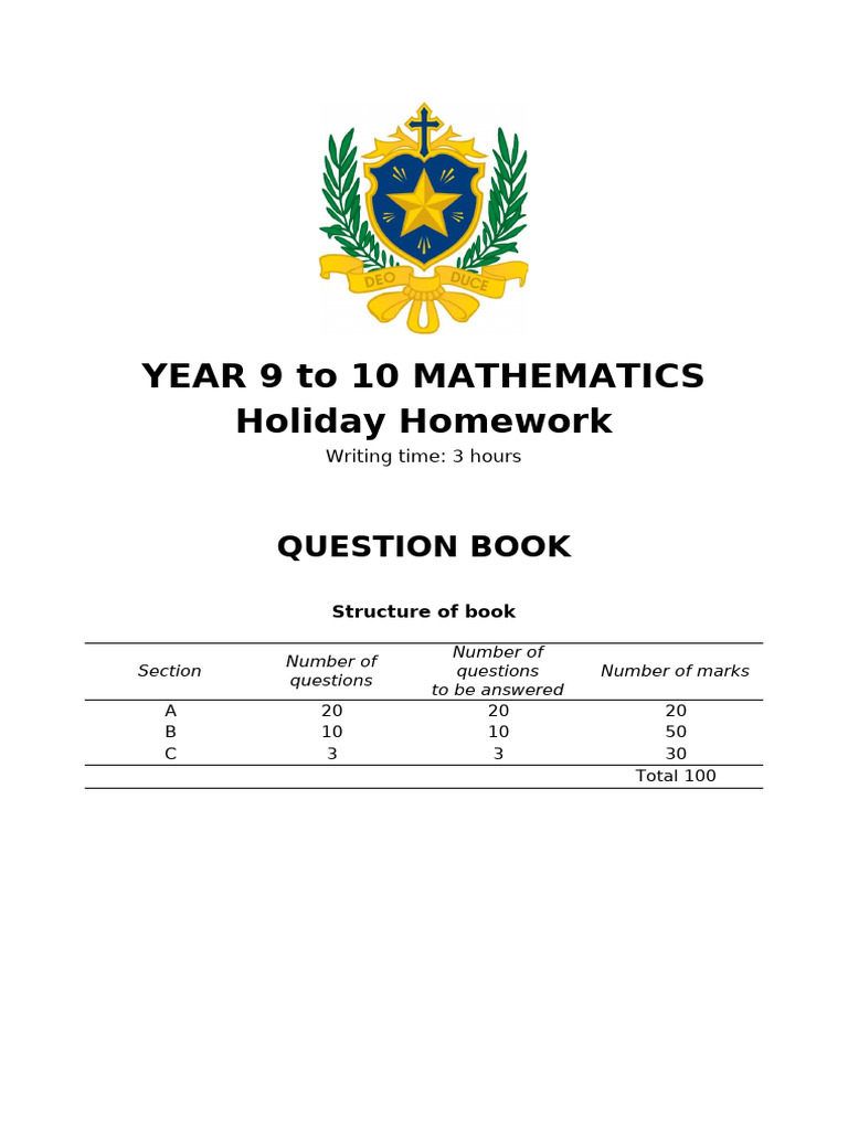 Year 9-10 Mathematics Holiday Homework | PDF | Area | Circle