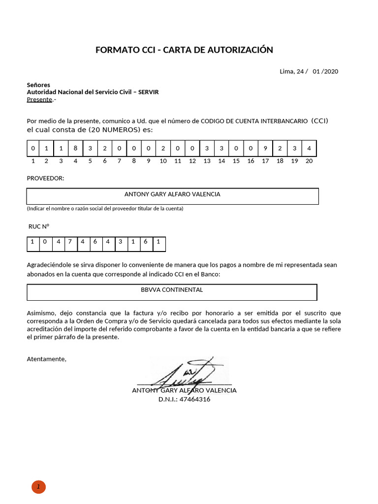 FORMATO DE CCI ACTUAL | PDF