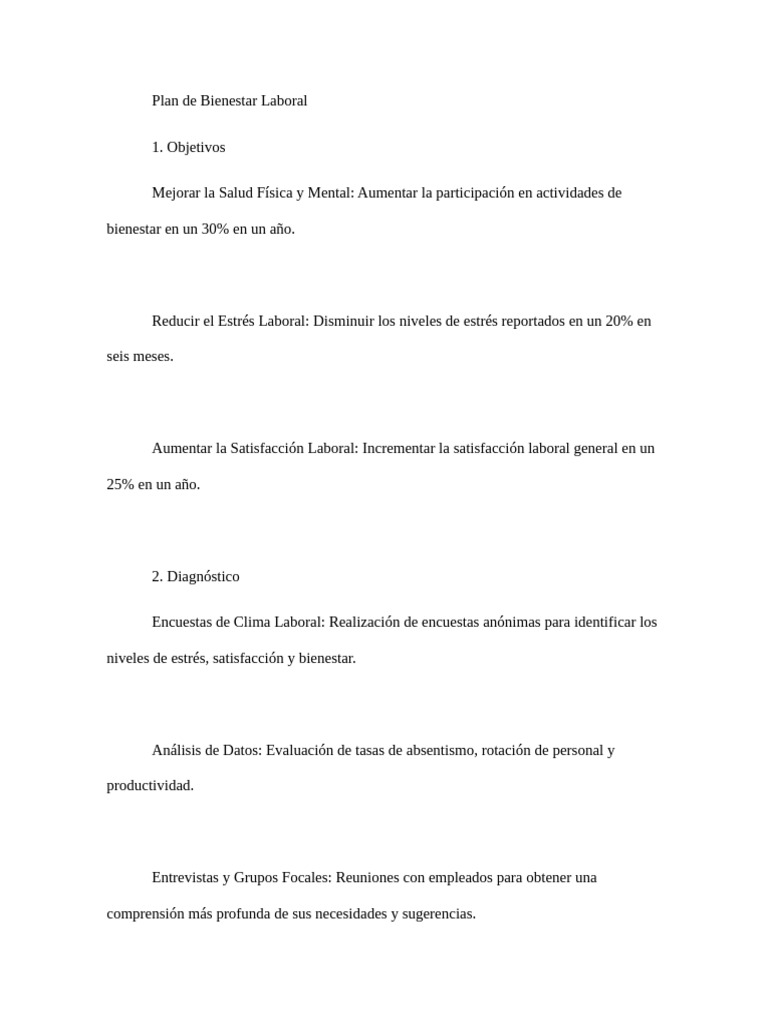 Plan de Bienestar Laboral | PDF