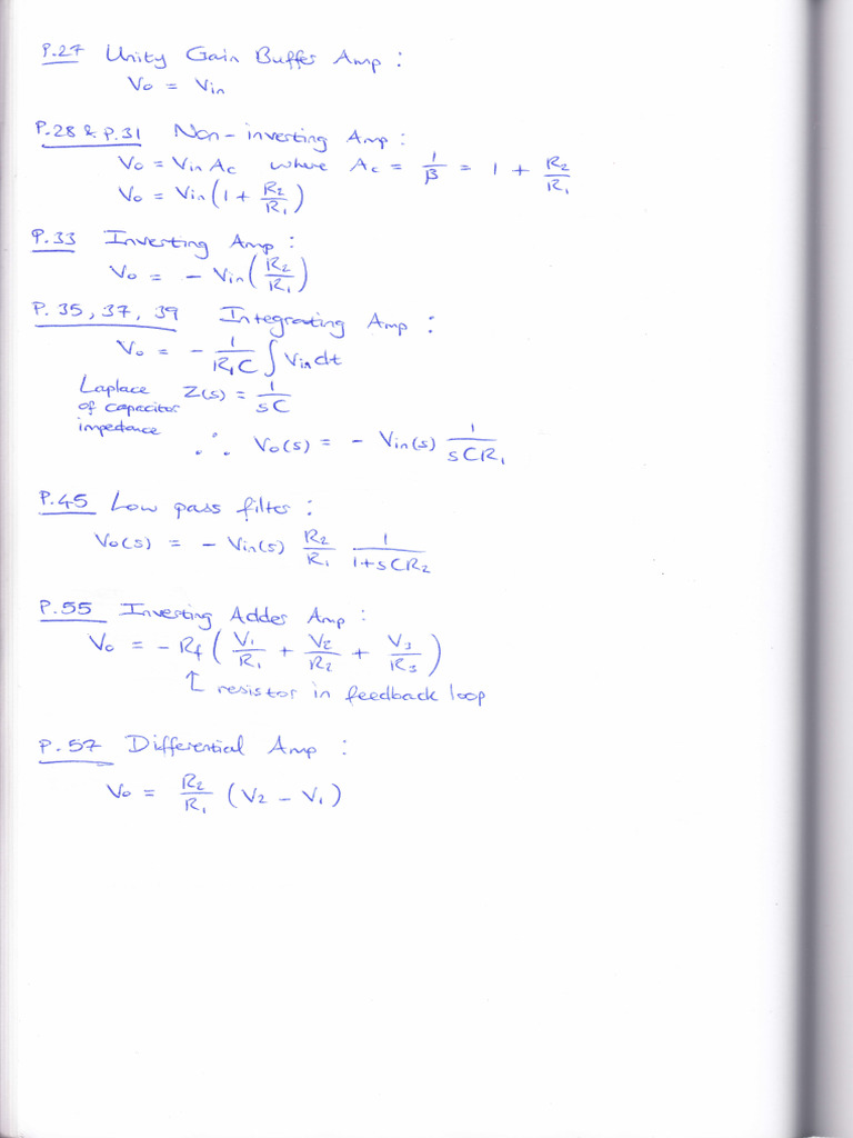 Op Amp Equations - 1164038 | PDF