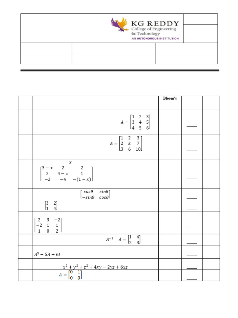 Co1 Form 24/25 Assignment Questions | PDF | Matrix (Mathematics) | Eigenvalues And Eigenvectors