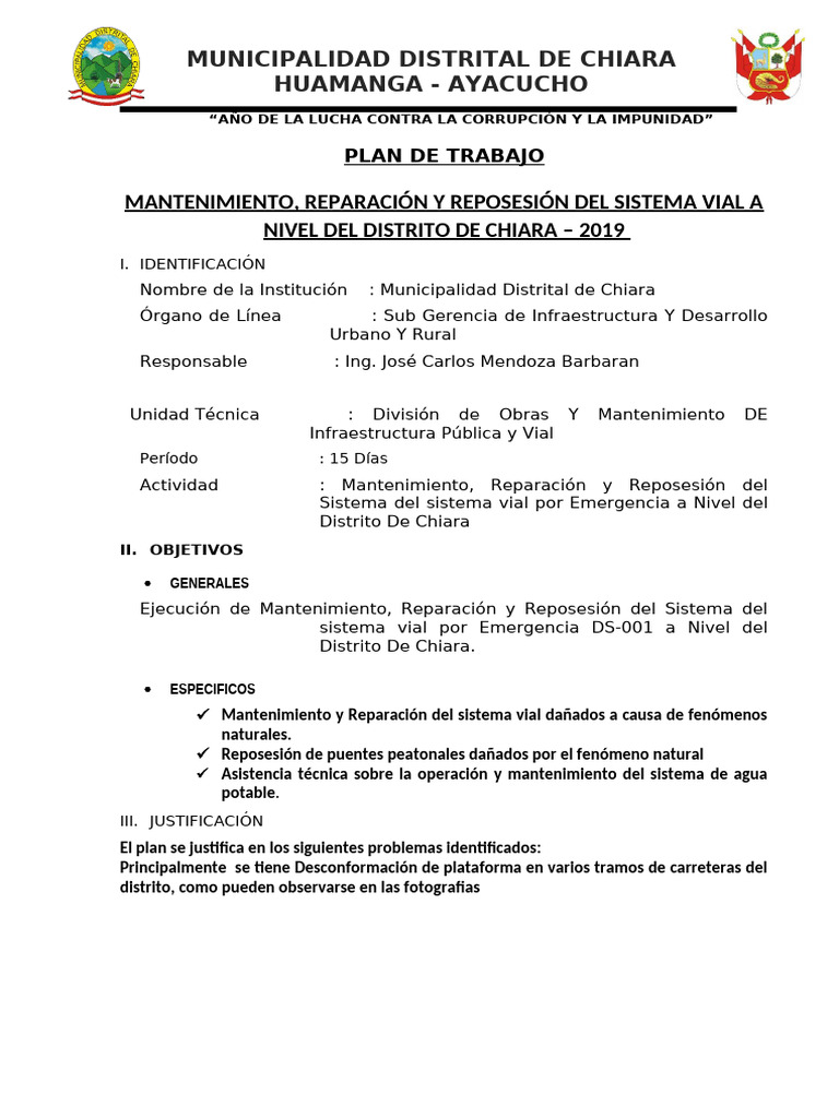 Plan-De-Trab. Emergencia Vial | PDF