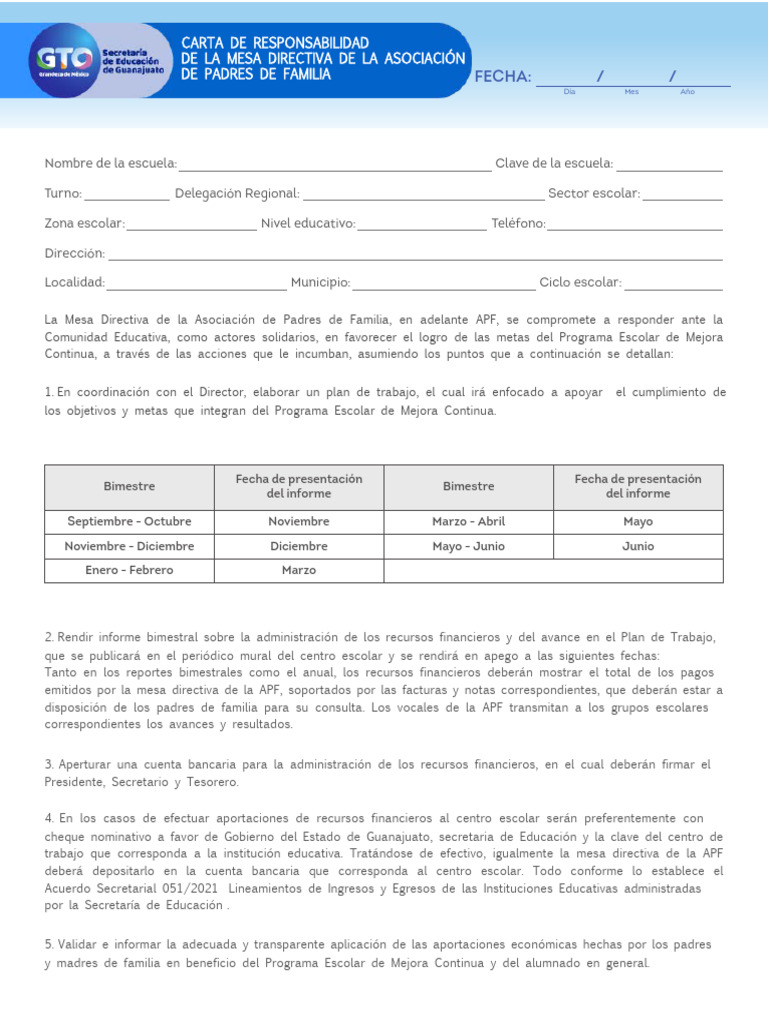 Carta de Responsabilidad APF Escolar | PDF
