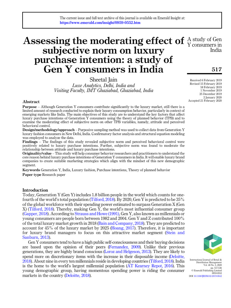 Assessing The Moderating Effect of Subjective Norm On Luxury Purchase ...