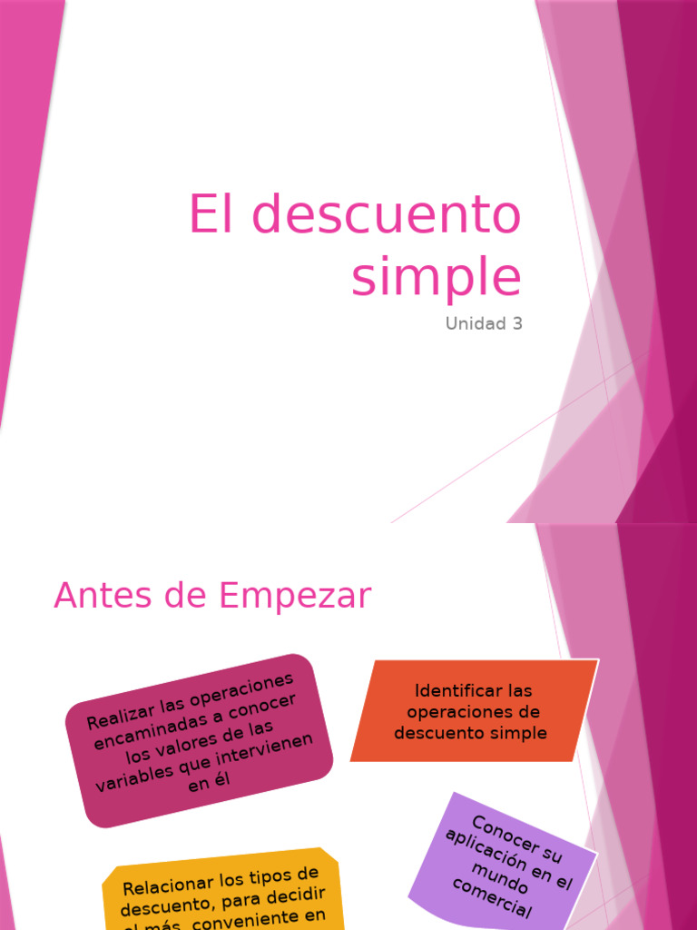 Presentación Unidad 3 Descuento Simple | PDF | Bancos | Interés