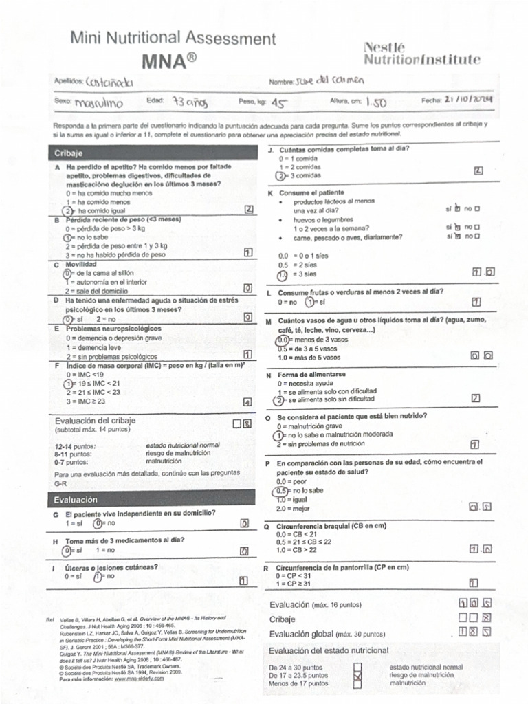 Mini Nutritional Assessment | PDF
