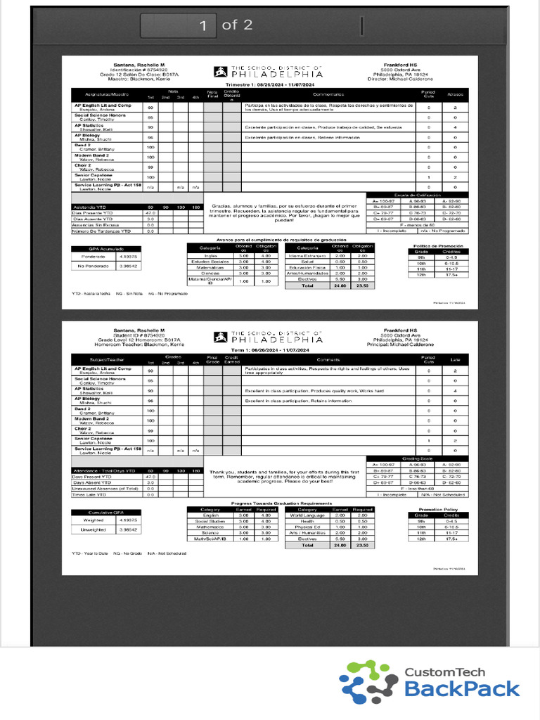 Rachelle Santana's Grade 12 Report Card | PDF