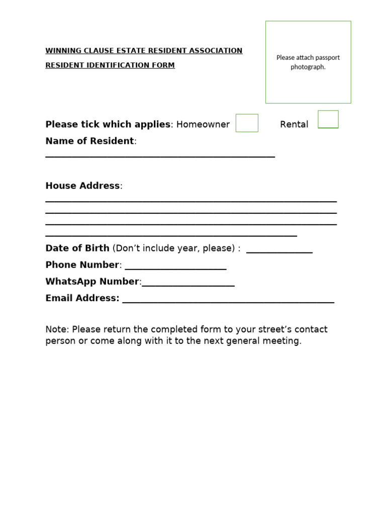 Resident Identification Form Template | PDF
