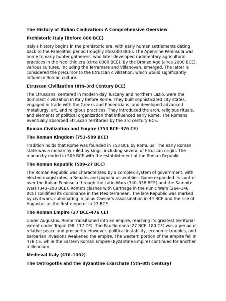 History of Italian Civilization Overview | PDF | Italy | Ancient Rome
