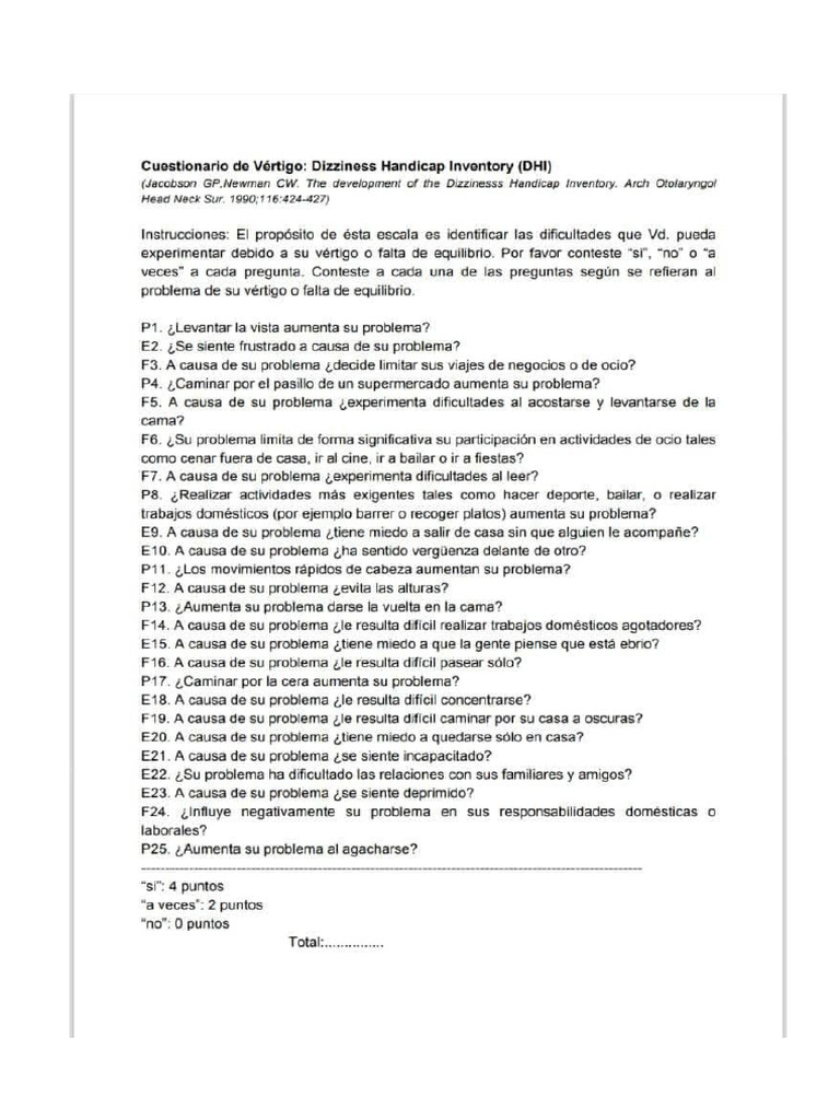 Dizziness Handicap Inventory (Dhi) | PDF