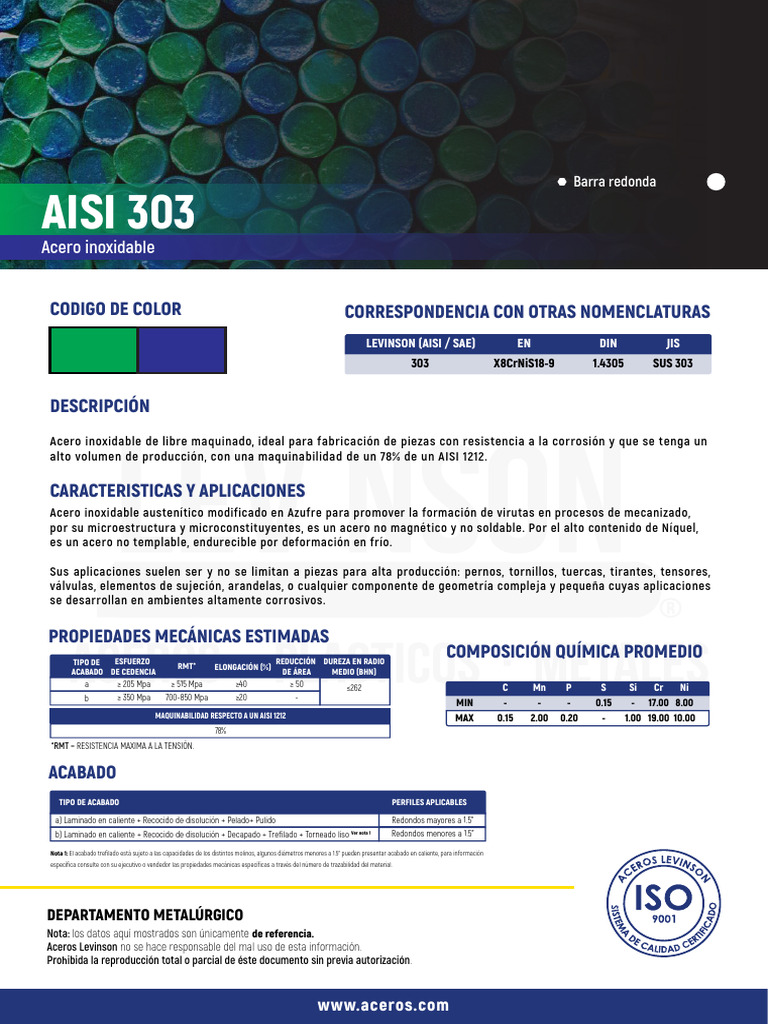 Acero Inoxidable AISI 303: Propiedades y Usos | PDF | Acero | Tornillo