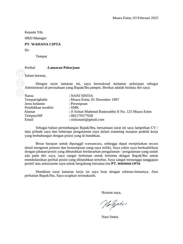 CV Dan Lamaran-Rijal Gunawan-hd785-Oht777 Ppa | PDF