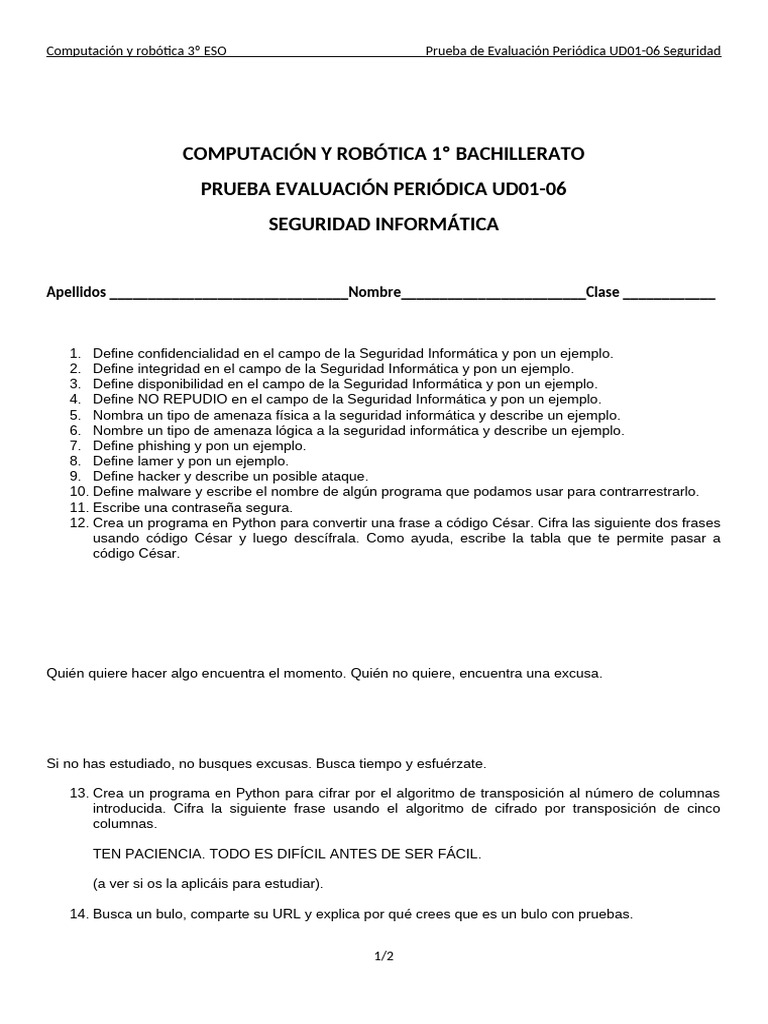 COMPUTACIÃ N Y ROBÃ TICA SEGURIDAD 1BACH-v1 | PDF | Seguridad | La ...