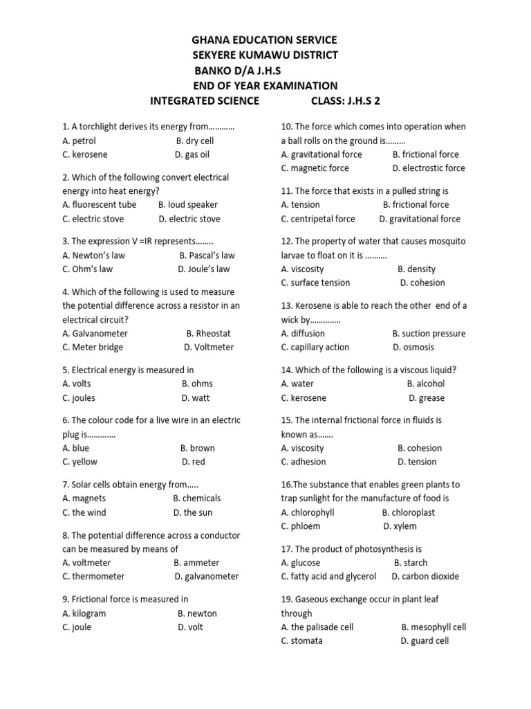JHS 2 Integrated Science Exam | PDF | Foods | Diet (Nutrition)