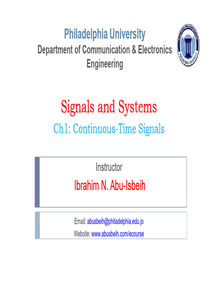 Ch1.Continuous-Time Signals | PDF | Discrete Time And Continuous Time ...