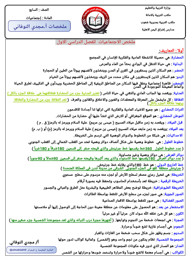 ملخص سابع اجتماعيات ف١ - 240726 - 004443 | PDF