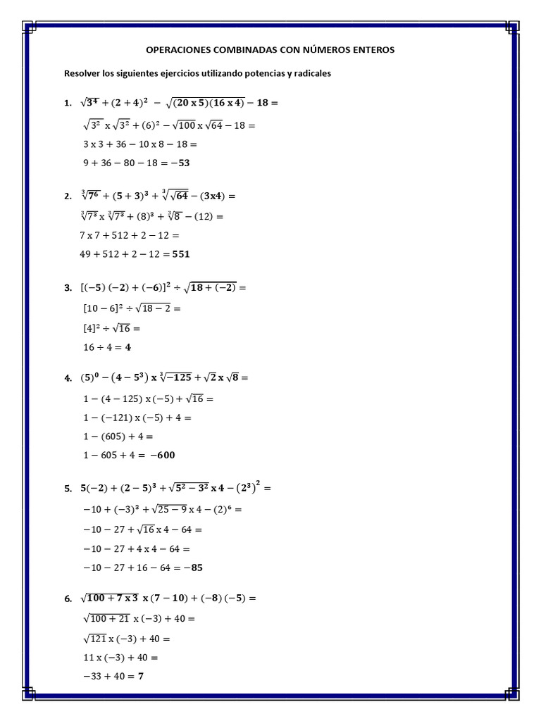 Operaciones Combinadas Con Números Enteros | PDF