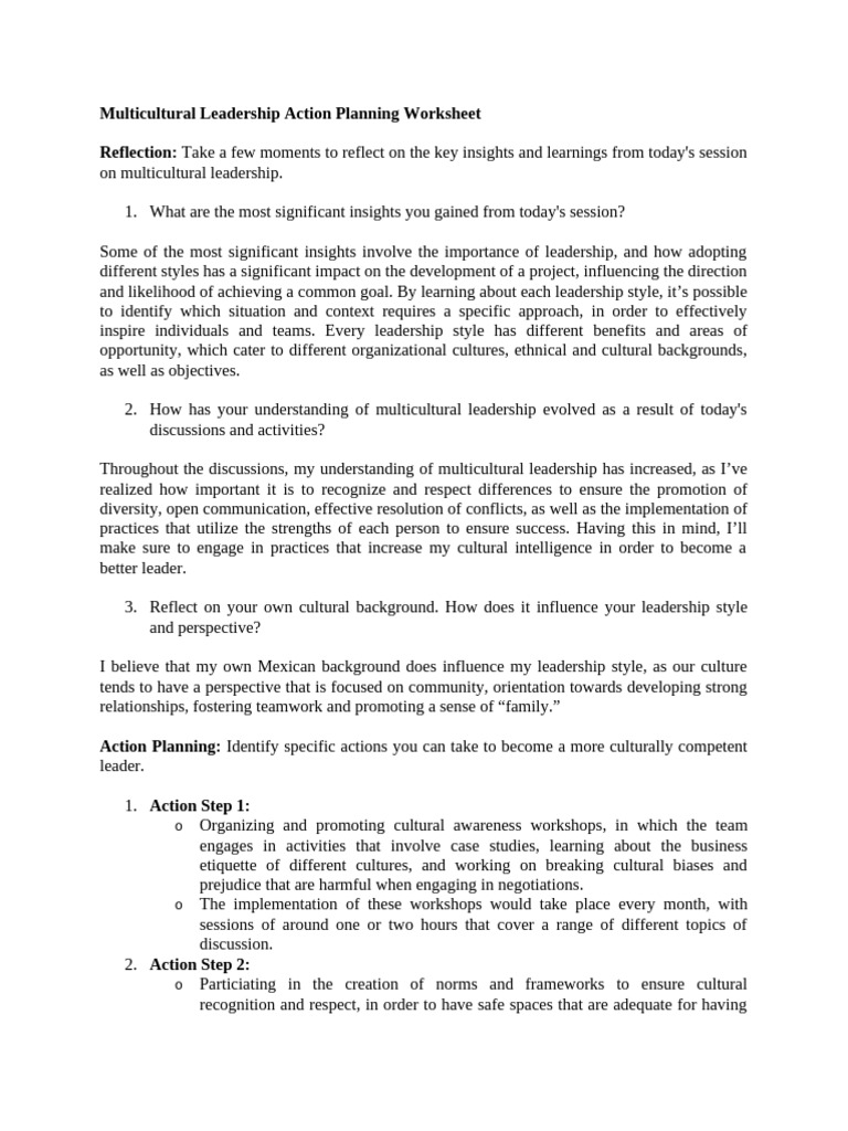 Multicultural Leadership Action Planning Worksheet | PDF | Leadership ...