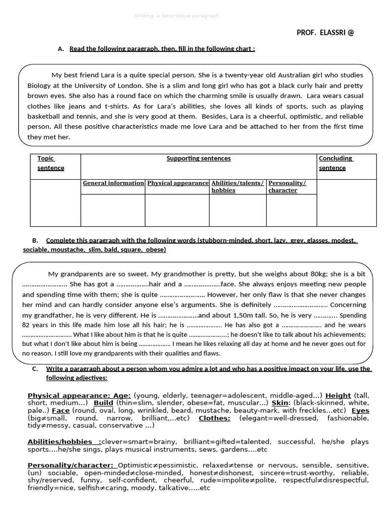 Writing Descriptive Paragraph 2nd Bac | PDF