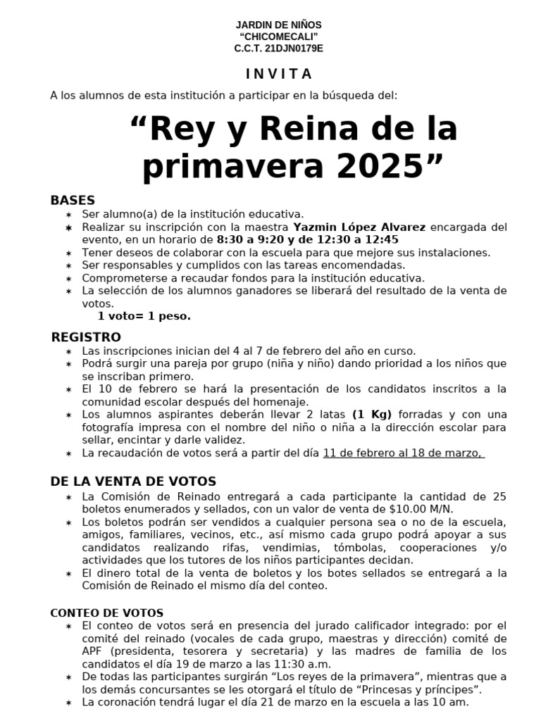 Convocatoria Reyes de Primavera | PDF