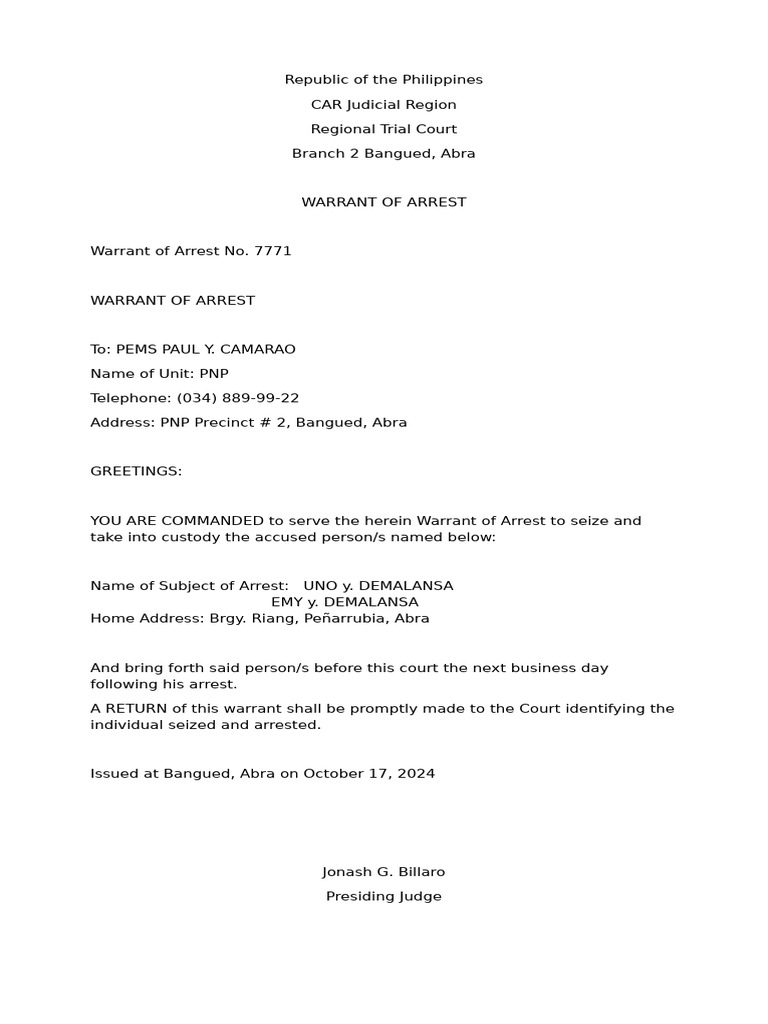 Warrant of Arrest | PDF