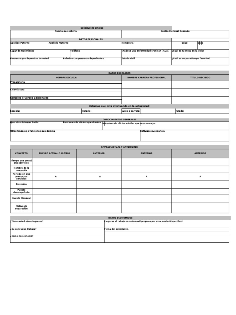 Formulario de Solicitud de Empleo | PDF
