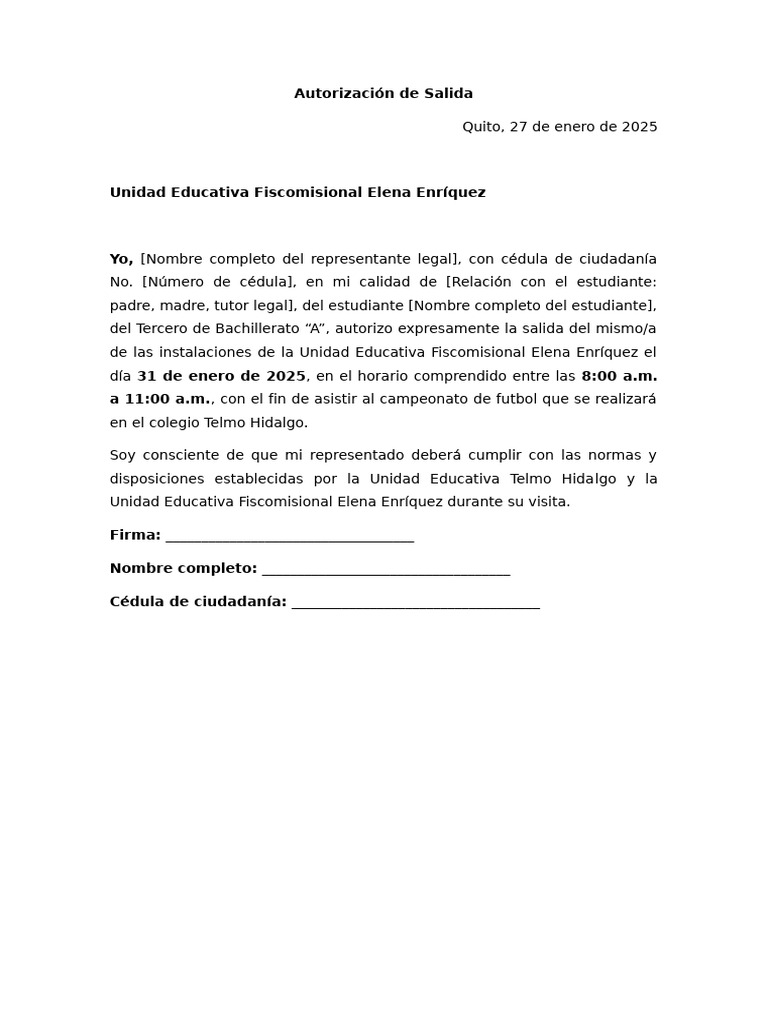 Autorización de Salida Escolar | PDF