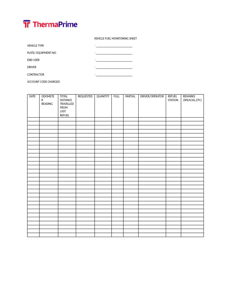 Vehicle Fuel Monitoring Sheetwetgdfsg | PDF