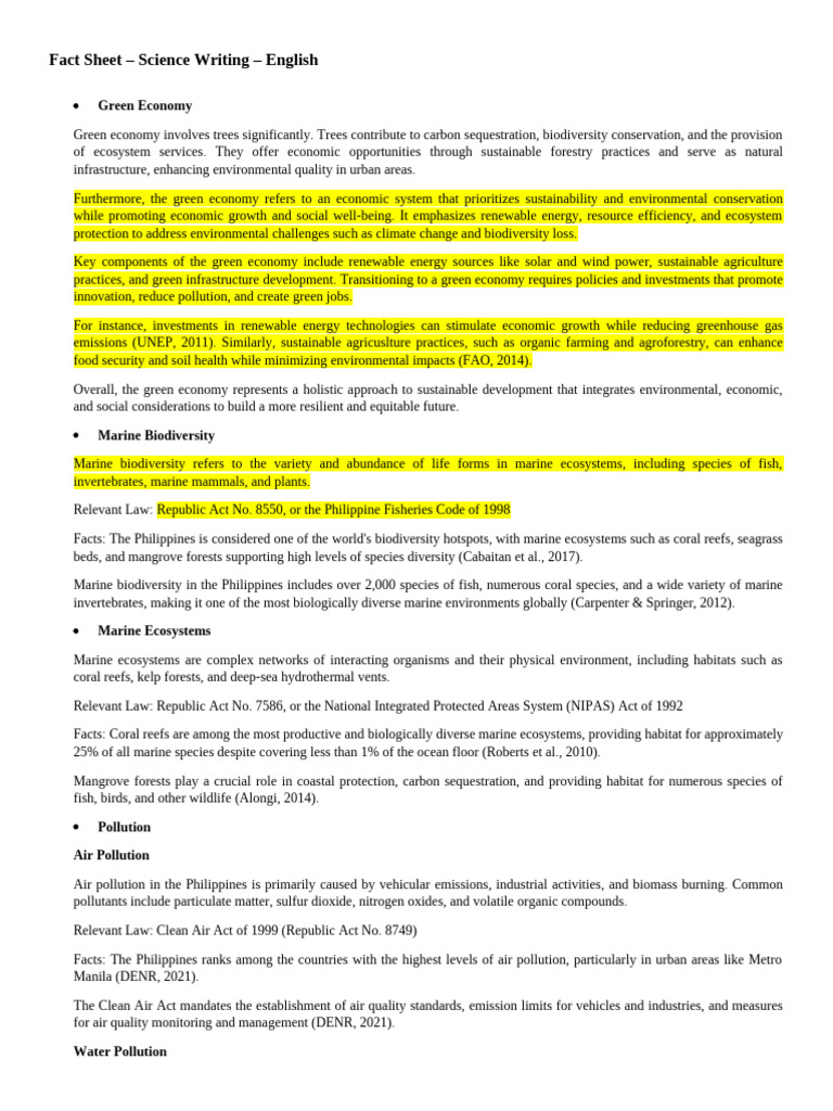 Science Writing Fact Sheet English | PDF | Water Pollution | Green Economy
