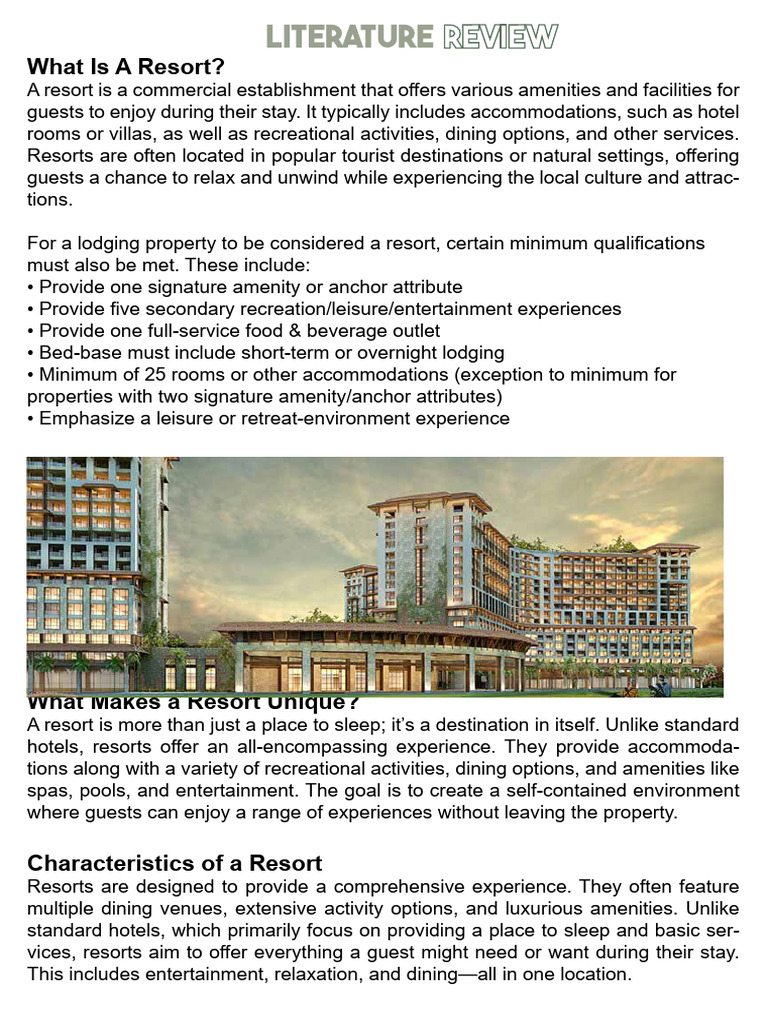 Characteristics of a Resort Explained | PDF | Resort | Hotel