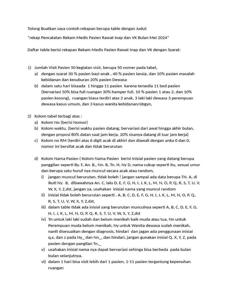 Tolong Buatkan Saya Contoh Rekapan Berupa Table Dengan Judul | PDF