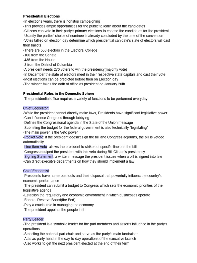 Overview of Presidential Elections and Roles | PDF | Presidents Of The ...