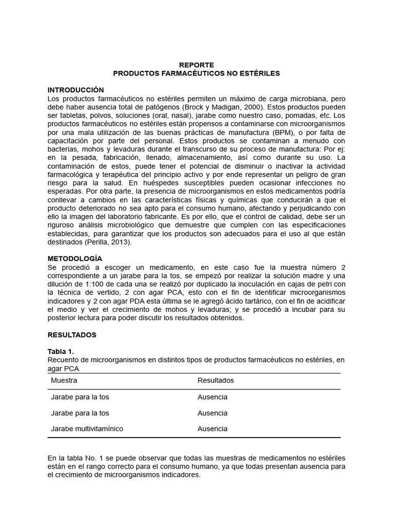 Reporte Productos No Estériles | PDF | Microorganismo | Medicamentos con receta