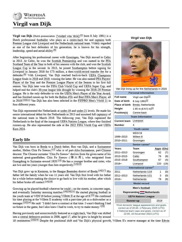 Virgil van Dijk: Dutch Football Defender | PDF | Premier League Clubs ...