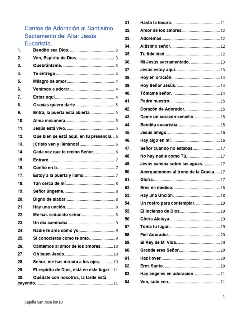 Cantos de Adoración Al Santísimo Sacramento Del Altar Jesús Eucaristía | PDF | eucaristía ...