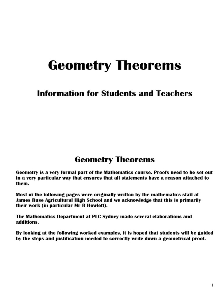 1 Geometry Theorems Booklet Student | PDF | Rectangle | Perpendicular