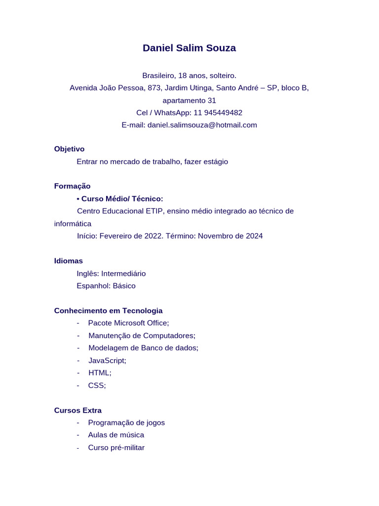 Currículo de Estágio em TI | PDF