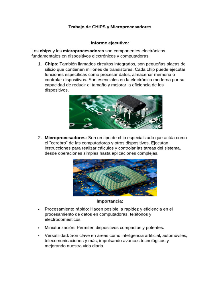 Trabajo de CHIPS y Microprocesadores | PDF | Circuito integrado | Microprocesador