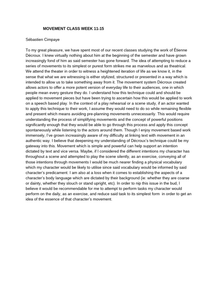 Movement Journal Week 11-15 | PDF | Cognition | Communication