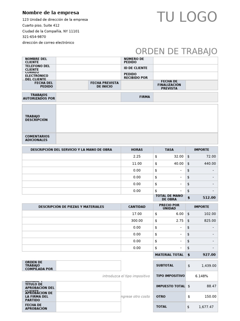 IC Service Work Order Template 27207 ES | PDF