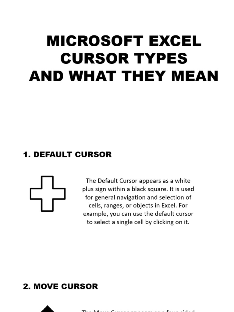 Excel Cursor Types Explained | PDF | Microsoft Excel | Cursor (User ...